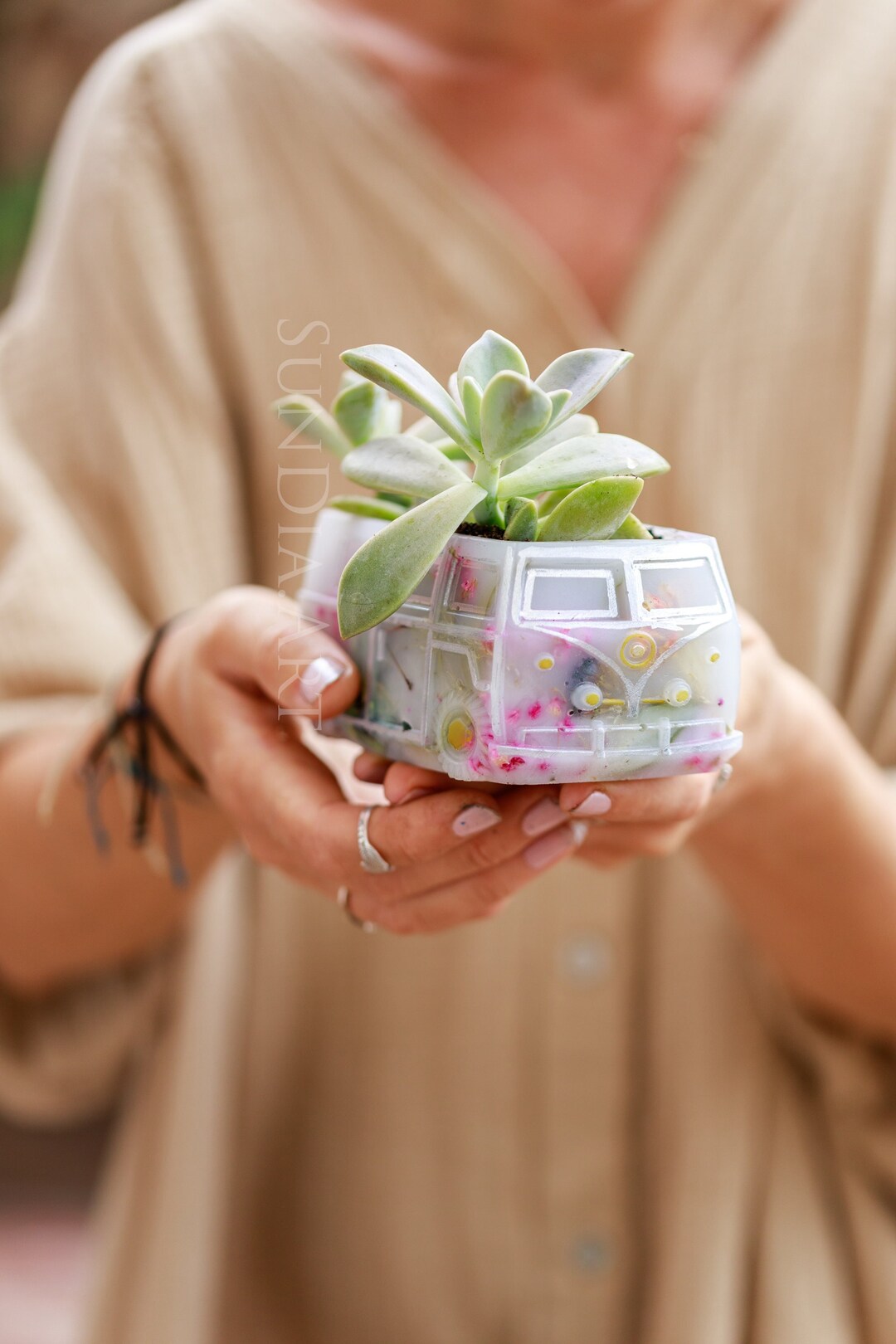 Floral VW Van Planter. White Resin Camper Bus. Floral Epoxy - Etsy