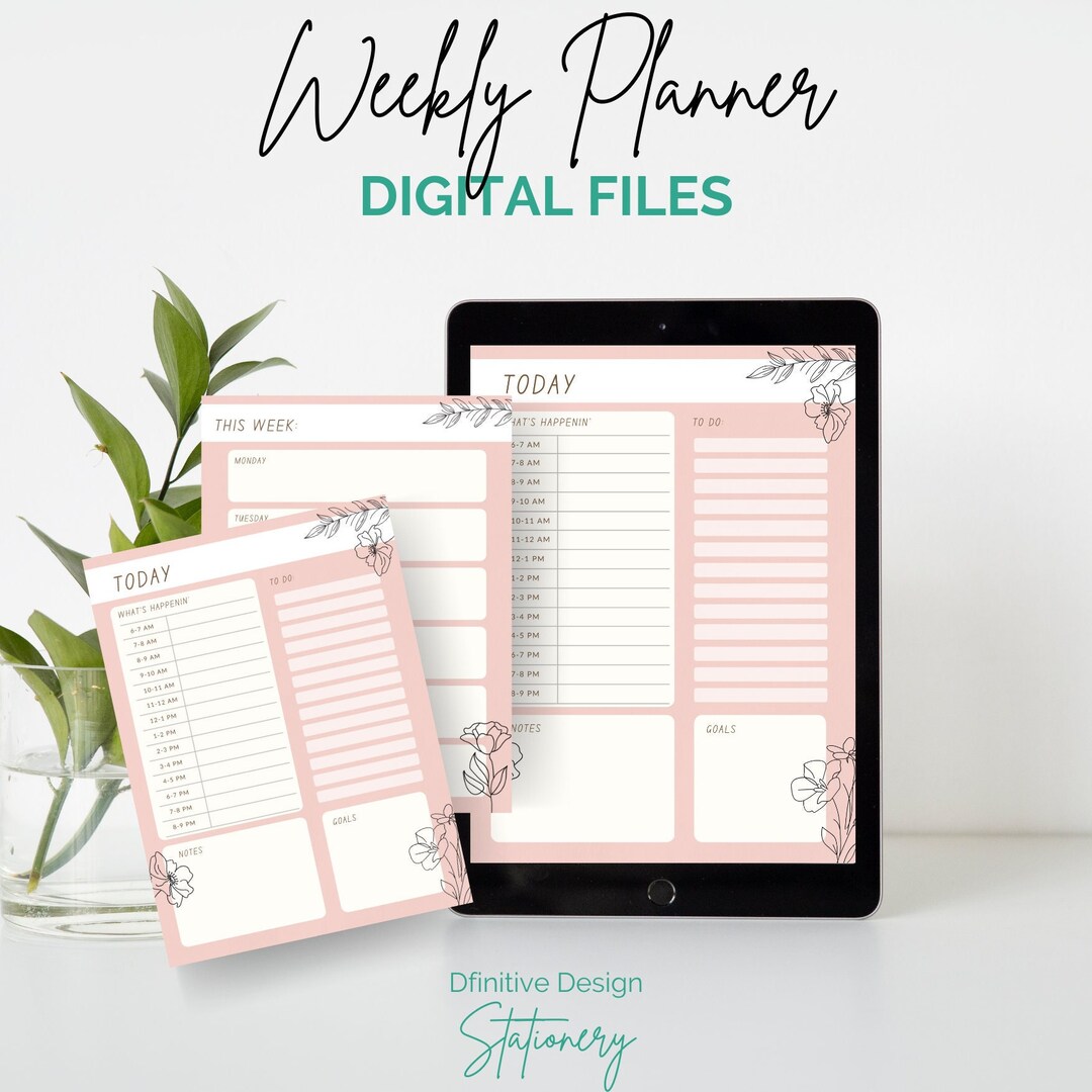 Digital Planner Bundle - Pink Drawn Flower - Etsy