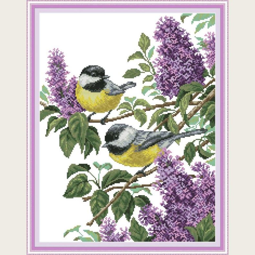 Birds and Lilacs Cross Stitch Kit: Stamped or Counted Canvas 16CT/14CT ...