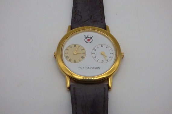 Rare Fuji Television Double Timer Watch with Leather … - Gem