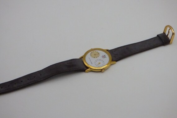 Rare Fuji Television Double Timer Watch with Leather … - Gem