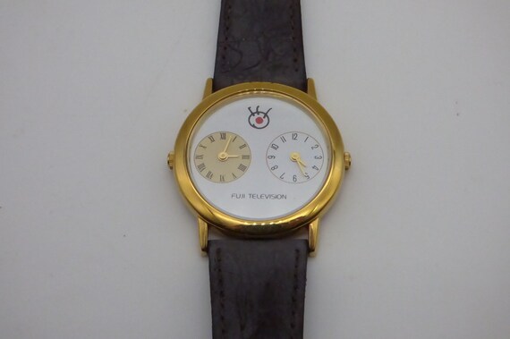 Rare Fuji Television Double Timer Watch with Leather … - Gem