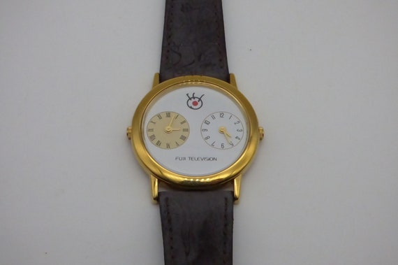 Rare Fuji Television Double Timer Watch with Leather … - Gem