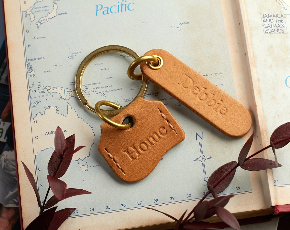 Personalized Leather Key Cover With Solid Brass Split Key Ring | Etsy