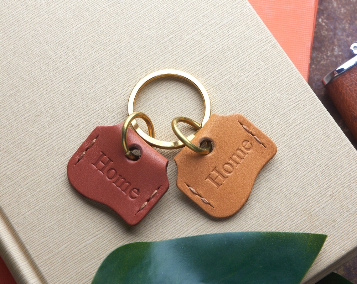 Personalized Leather Key Cover With Solid Brass Split Key Ring | Etsy