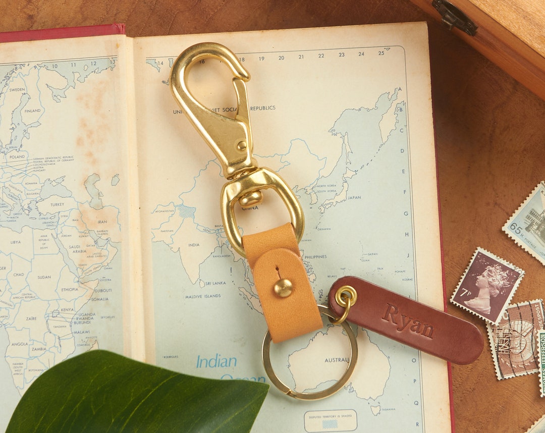 Personalized Leather Brass Keychain | Engraved Name Keychain | Leather ...