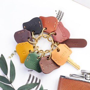 Personalized Leather Key Cover With Solid Brass Ring : Cowhide Key Cap ...