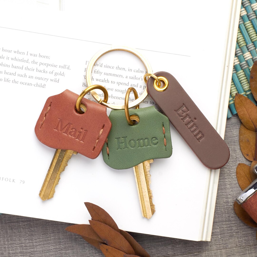 Custom Engraved Leather Key Cap Keyring | Leather Key Cover | Key ...