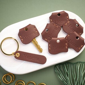 Personalized Leather Key Cover With Solid Brass Ring : Cowhide Key Cap ...