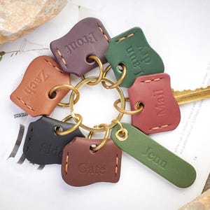 Personalized Leather Key Cover With Solid Brass Ring : Cowhide Key Cap ...