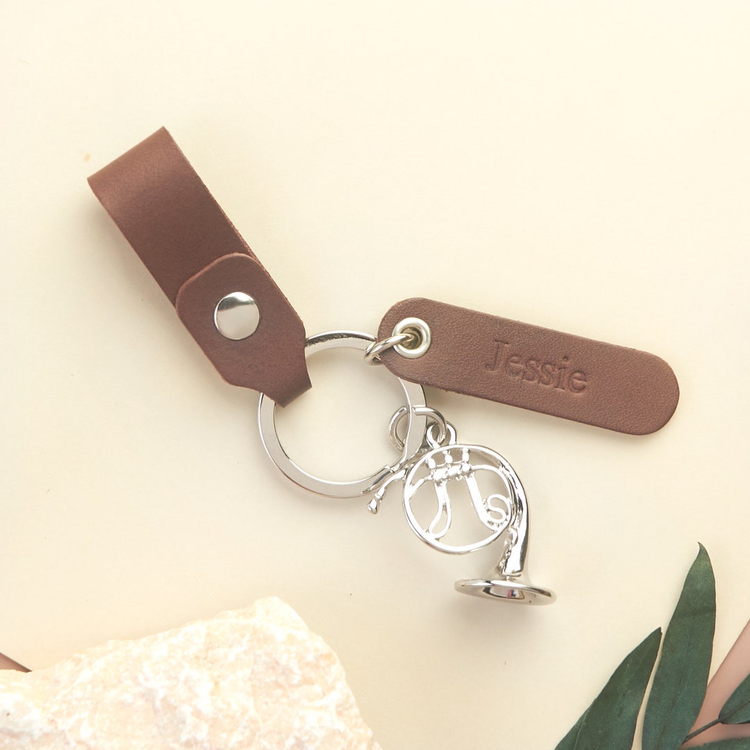 Personalized Leather Name Tag Music Instrument Charms Keychain | Guitar ...