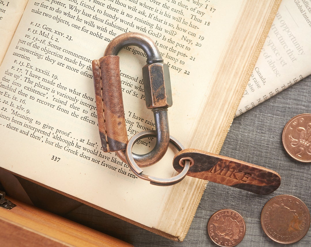 Heavy Duty Copper Screw Lock Carabiner Keychain | Camouflage Leather ...