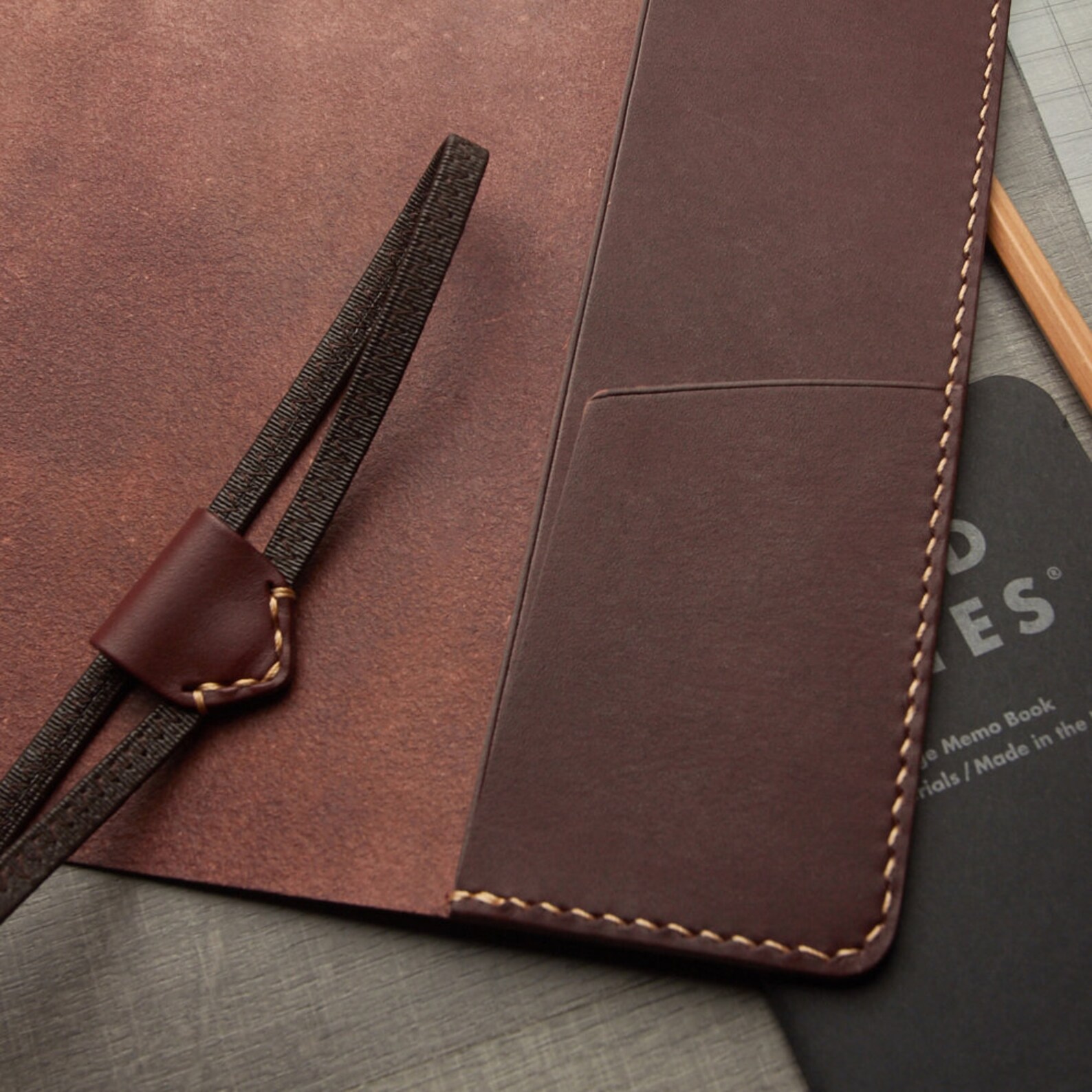 Personalized A5 leather notebook cover with pen holder Brown | Etsy