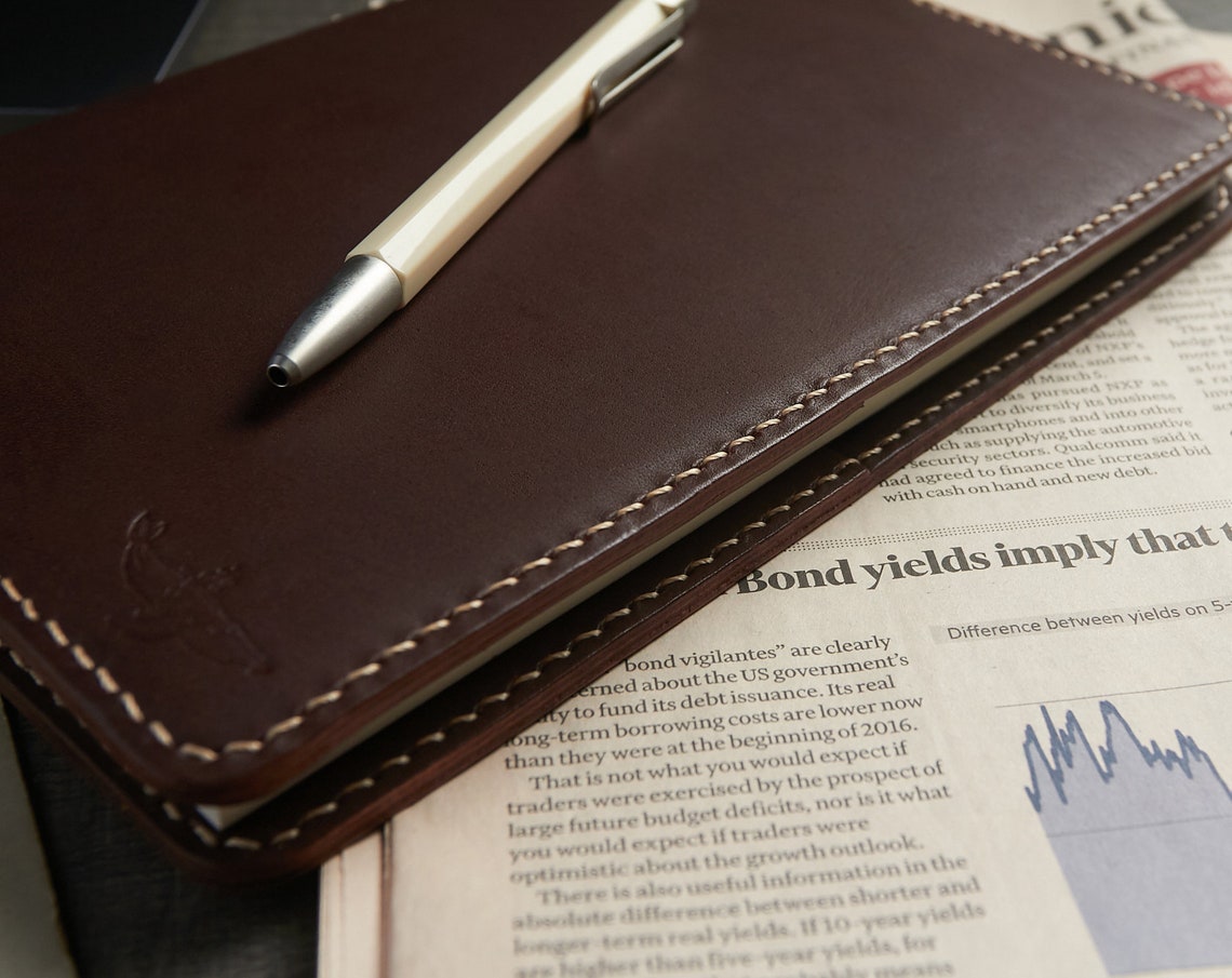 Personalized A5 leather notebook cover with pen holder Brown | Etsy