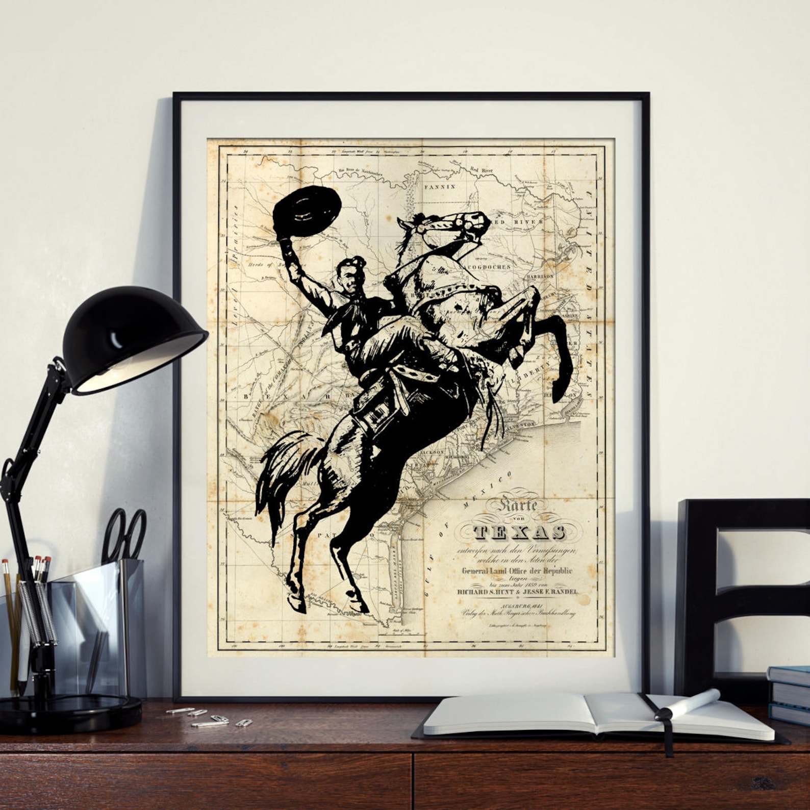 Vintage Cowboy Rodeo Map of North America Texas Art Print | Etsy
