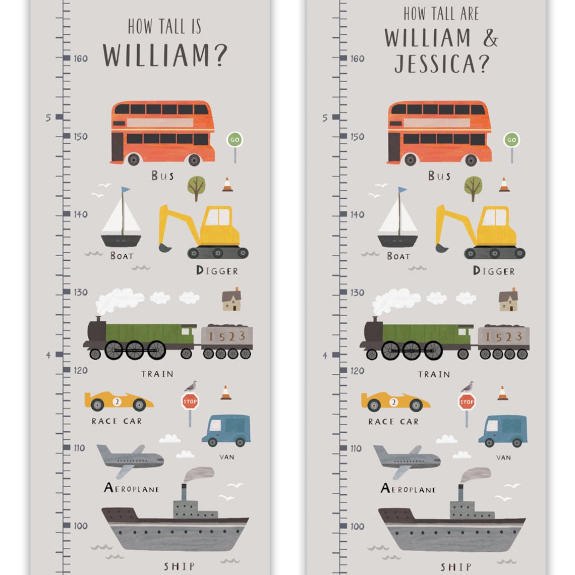 Personalised Transport Height Chart - Etsy