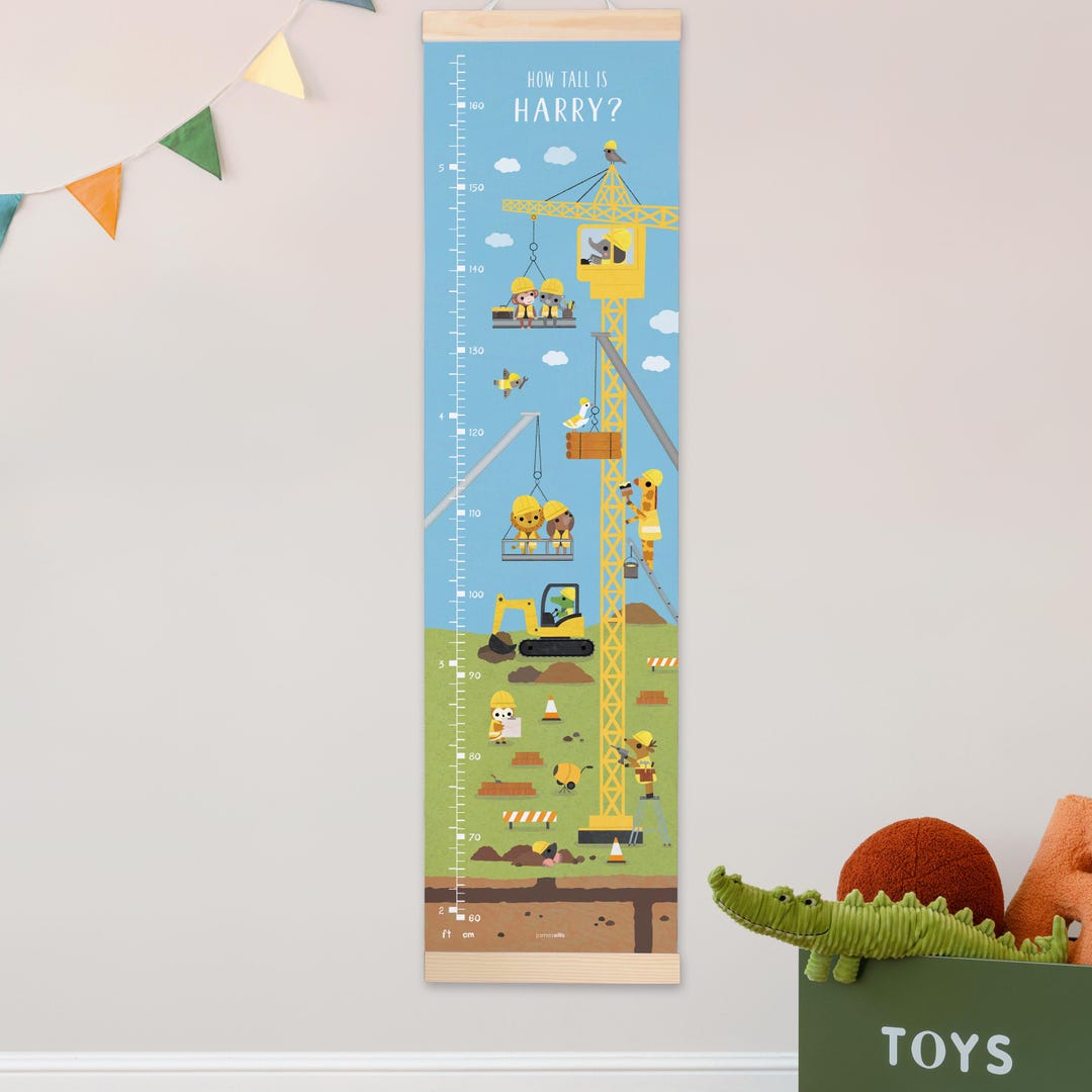 Personalised Construction Height / Growth Chart - Children's Wall Art ...