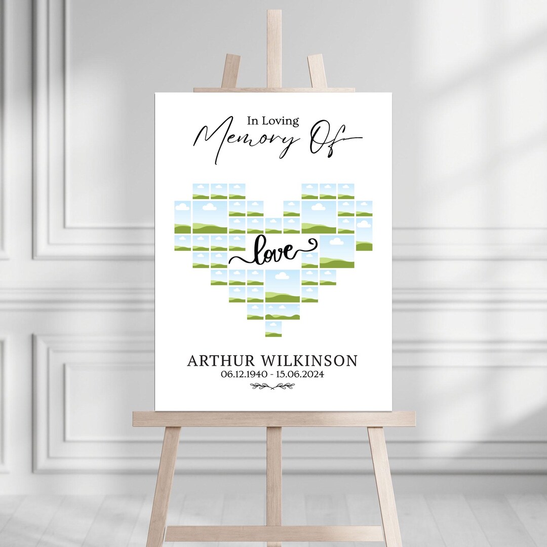 Personalised in Loving Memory Funeral Memorial Heart 40 Photo Collage ...