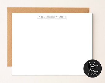 Stationery Note Cards for Men With Border and Name in Modern Font ...