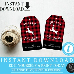 Holiday Gift Tag DIY Editable Rustic Lumberjack Deer - Etsy