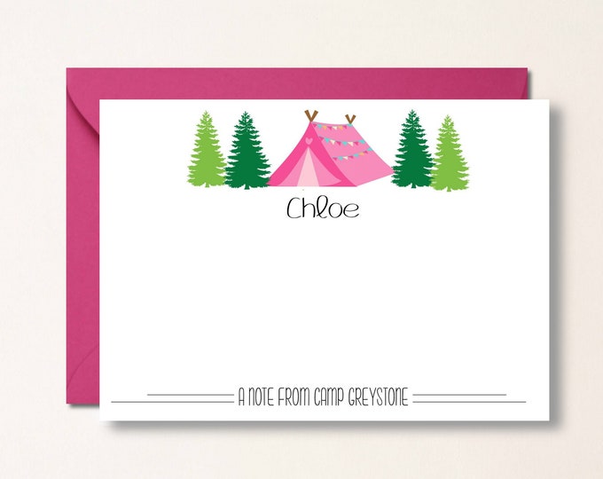 Summer Camp Personalized Note Card, Custom Camp Name Stationery, Girls ...