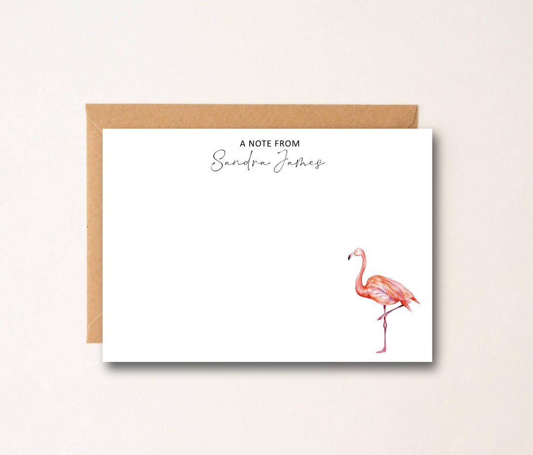 Personalized Flamingo Note Card Set – Tropical Stationery, Script Font ...