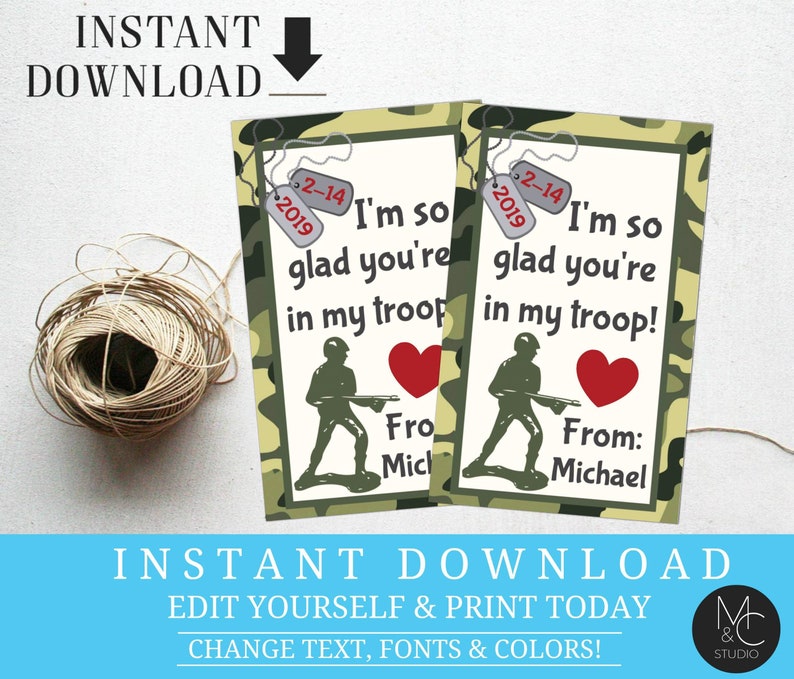 Valentine Card Editable Army Military Camouflage Soldier | Etsy