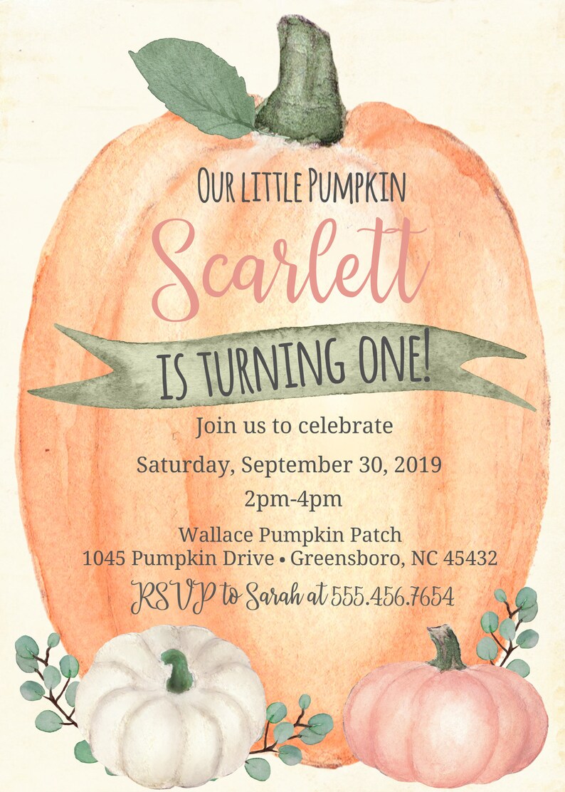 Pumpkin Birthday Invitation Fall Birthday Party Invite - Etsy