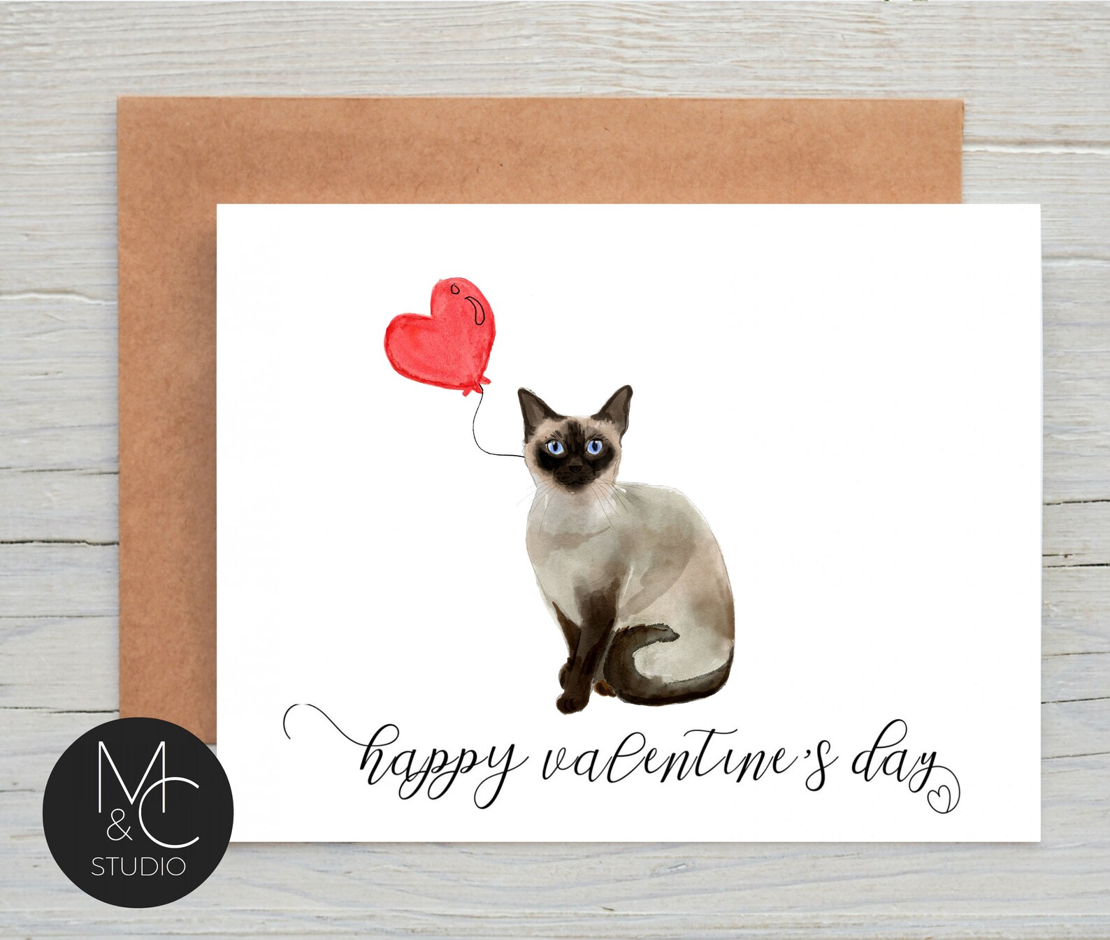 Siamese Cat Valentine Card Personalized Pet Greeting Card Etsy