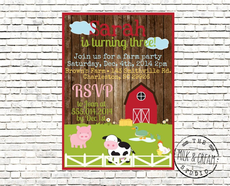 Farm Birthday Party Invite Barnyard Party Invite Rustic | Etsy