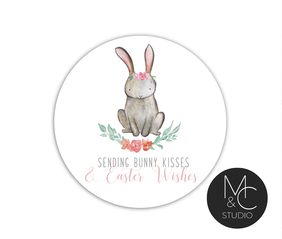 Bunny Kisses and Easter Wishes Stickers Bunny Rabbit Easter, Favor Tag ...