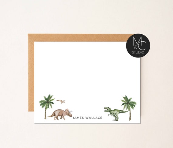 Dinosaur Note Cards, Dinosuar stationery, Dinosaur gift, Kids Note ...