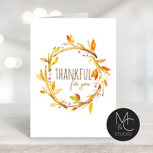 Fall Wreath Watercolor Card, Thankful for You Card, Kraft Envelope ...
