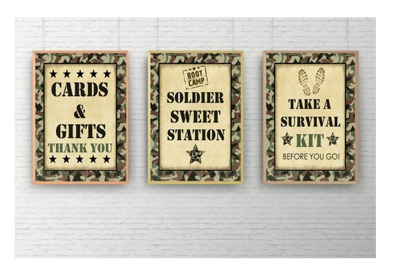PRINTABLE, Army Military Birthday Party Signs, Set of 3, INSTANT ...