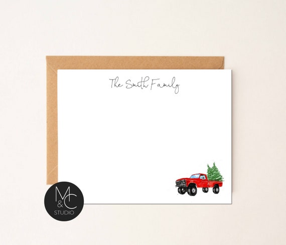 Christmas Ford Truck Red Lifted Personalized Note Card Set Envelopes ...
