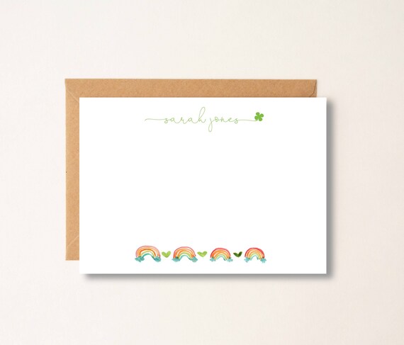 Rainbow Note Card Set Envelopes, Irish, St Patricks Day Gift Stationary ...