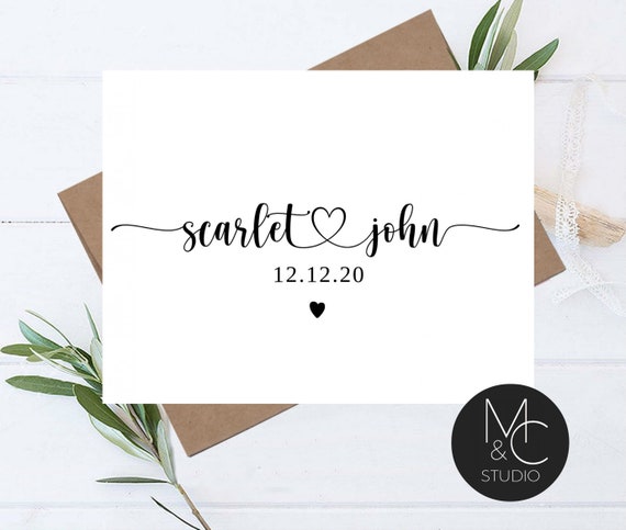 Wedding Card, Personalized, Heart Script Font, Mr and Mrs Calligraphy ...