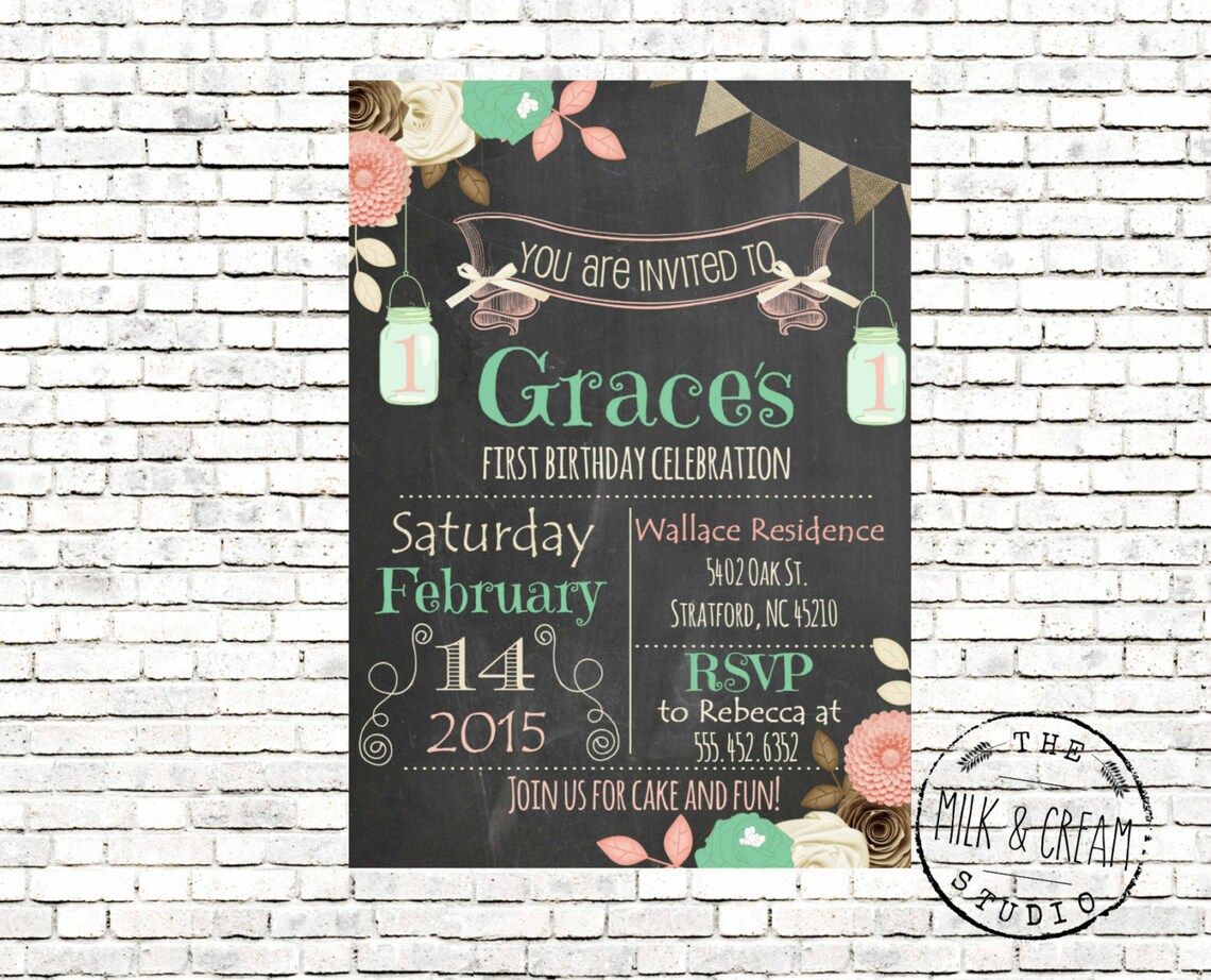 Chalkboard Shabby Chic Birthday Invite Girls Birthday - Etsy