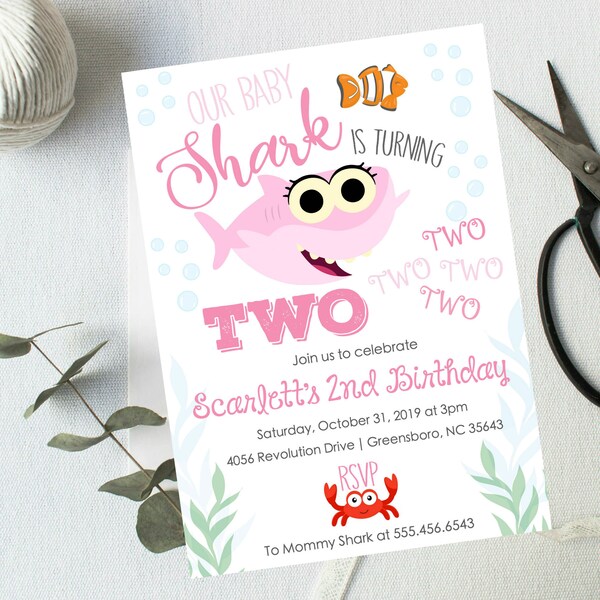 Turning Two Baby Shark Invitations - Etsy