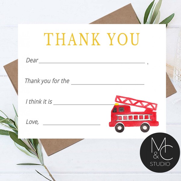 Fire Truck Thank You - Etsy
