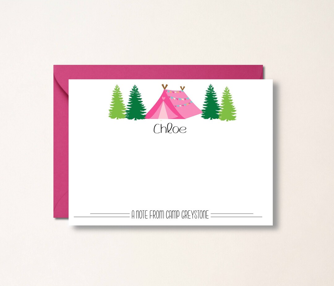 Summer Camp Personalized Note Card, Custom Camp Name Stationery, Girls ...