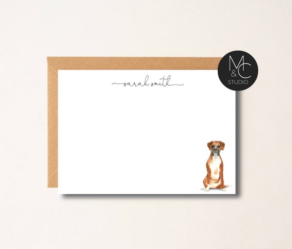 Boxer Dog Personalized Note Cards, Stationery, Gift, Flat Note Cards ...