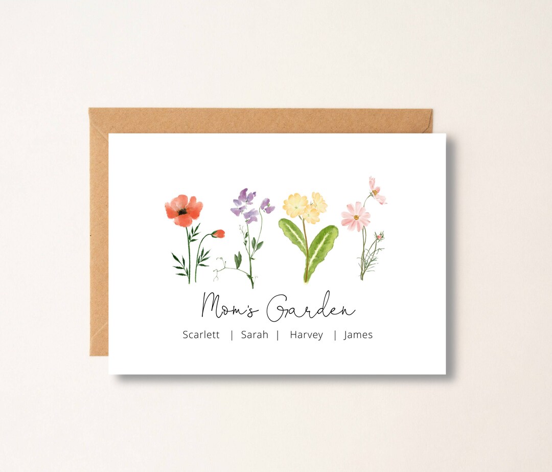 Personalized Birth Month Flower Card, Card for Mom, Card From Child ...