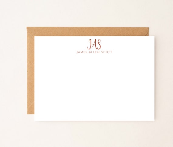 Stationery Set, Note Card, Flat Note Cards, Name, Initial, Script, Gift ...
