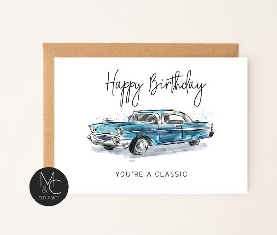BIRTHDAY Card with Kraft Envelope, You're a Clasic, Car card, Dad ...