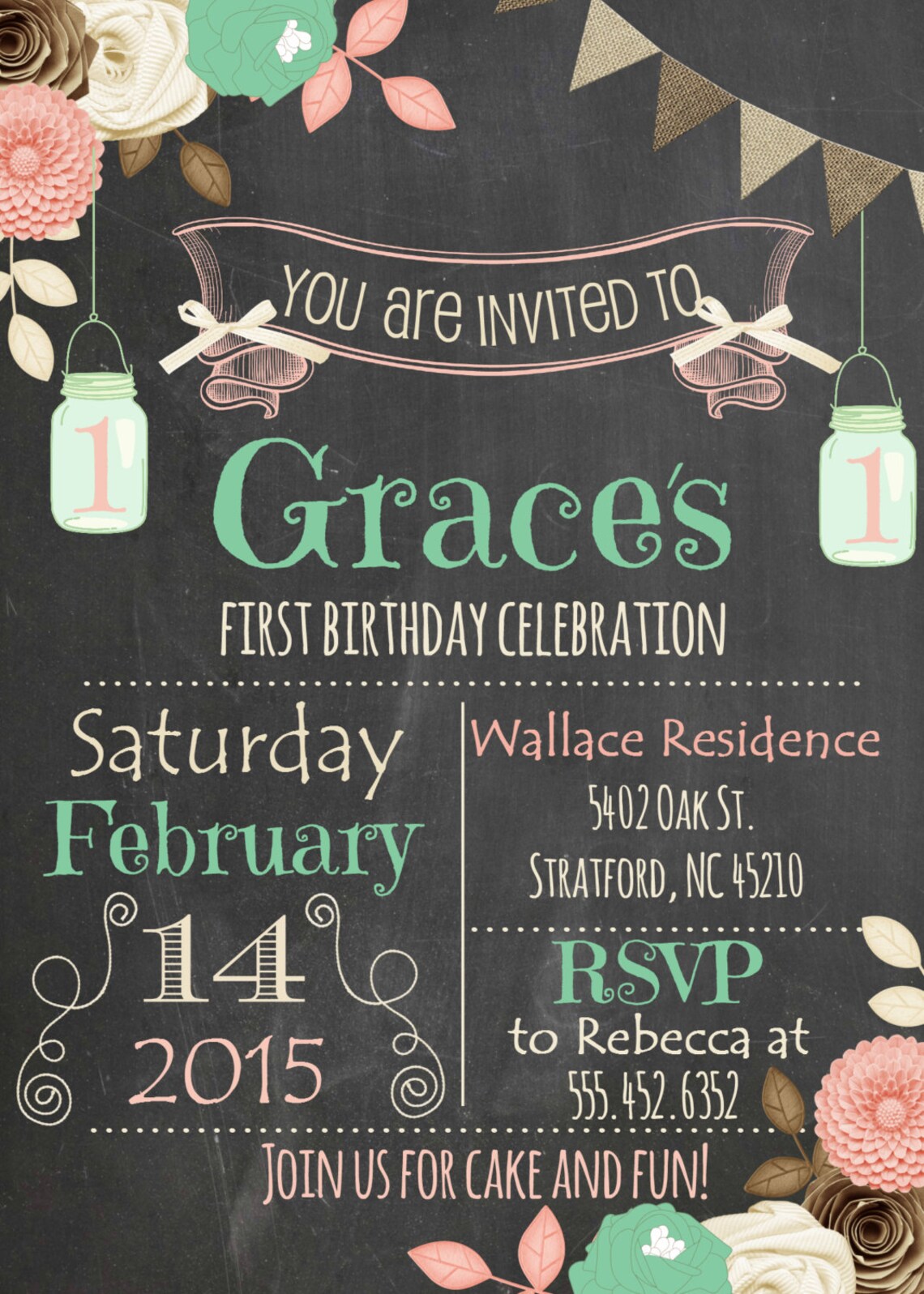 Chalkboard Shabby Chic Birthday Invite Girls Birthday - Etsy