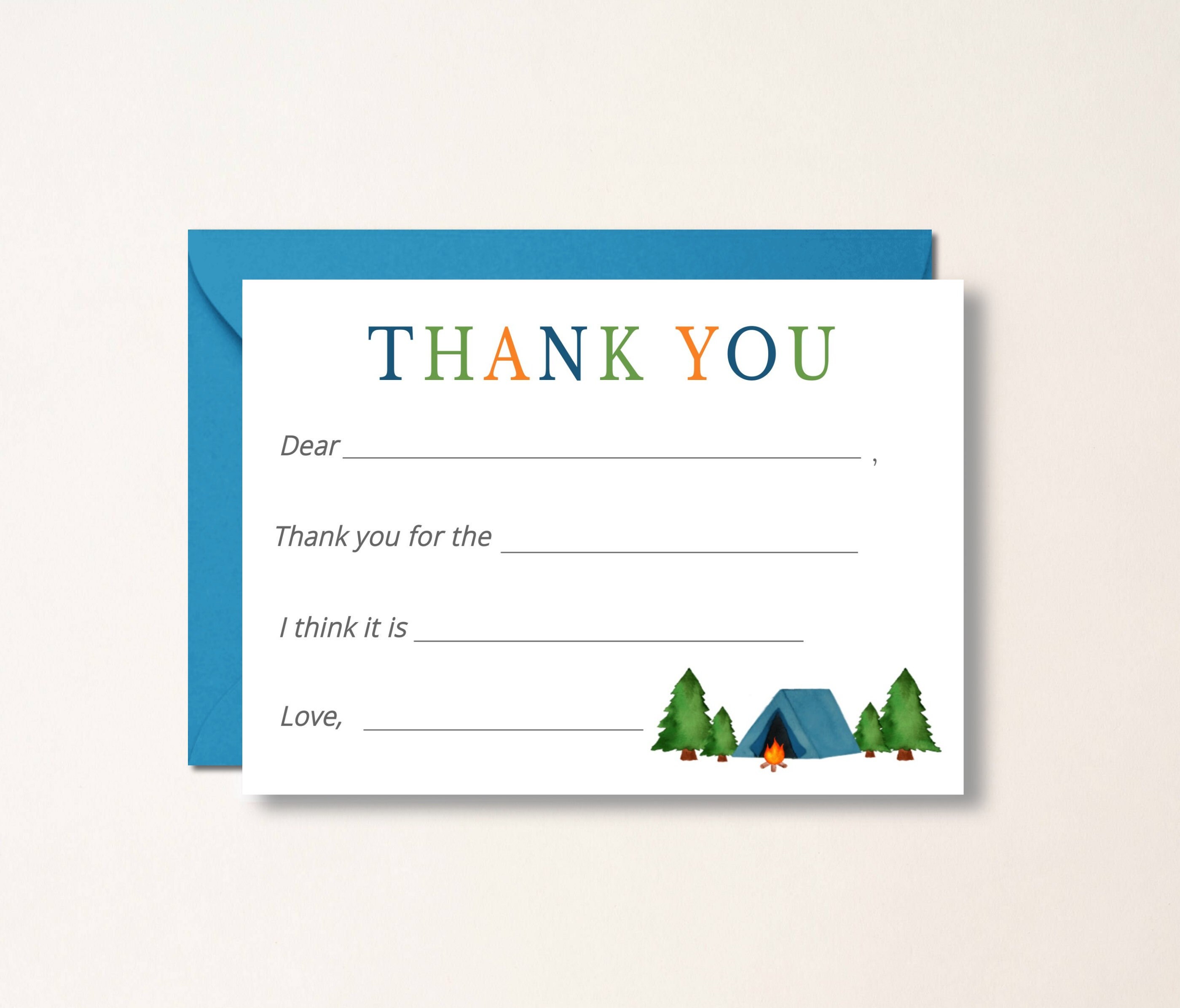 Kids Camping Thank You Cards Childrens Fill in the Blank - Etsy