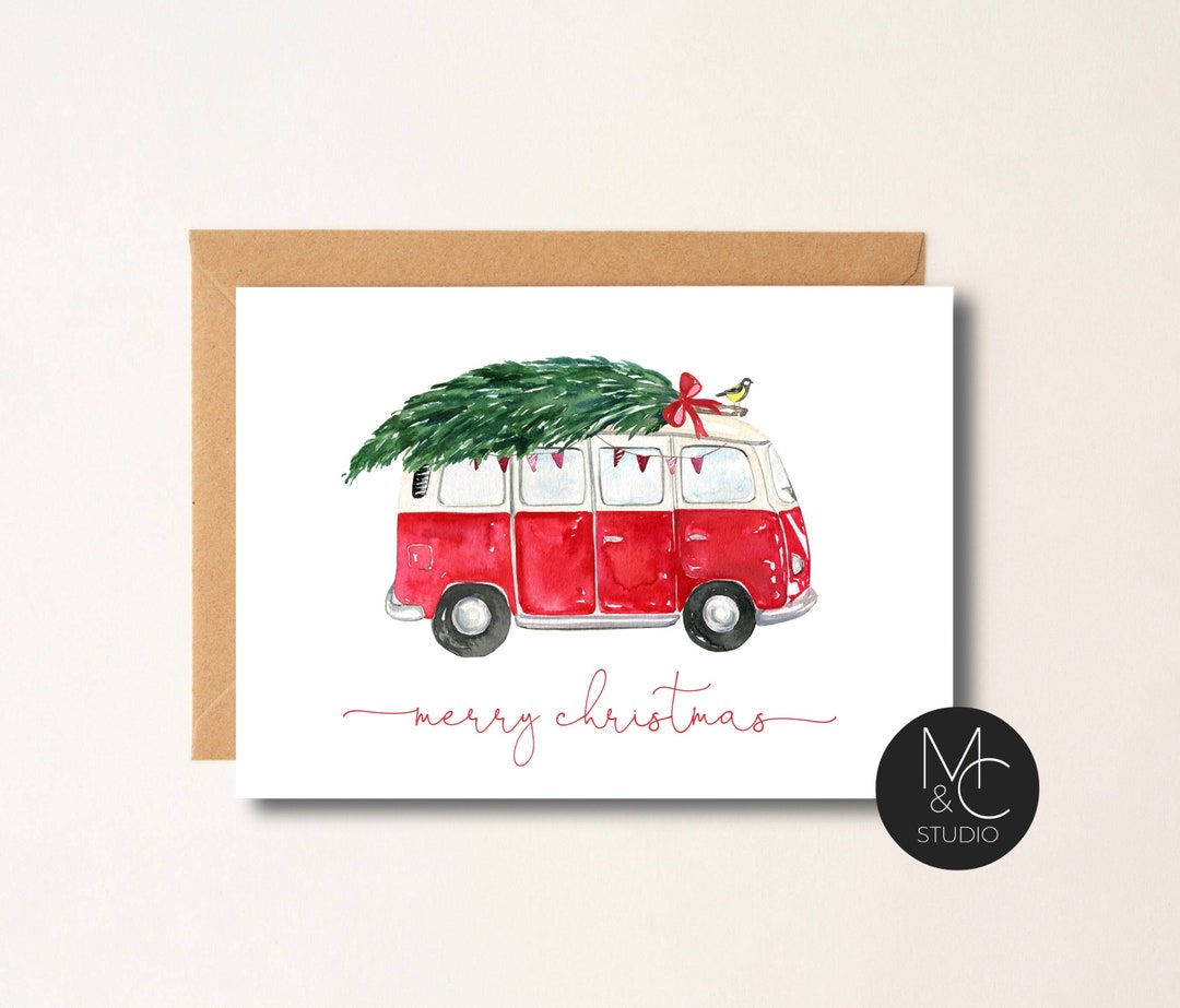 VW Bus Christmas Card, Happy Holidays Nomad, RV, Travel, Bus Winter ...