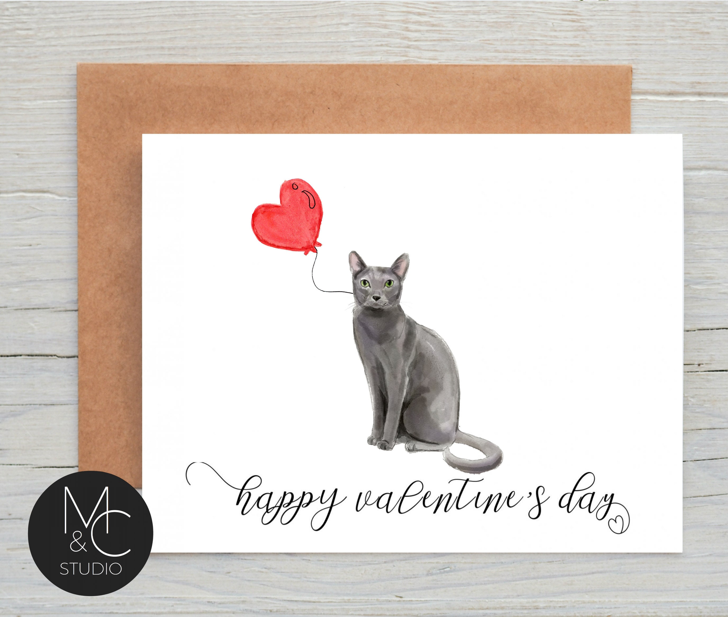 Russian Blue Cat Valentine Card personalized Pet Greeting | Etsy