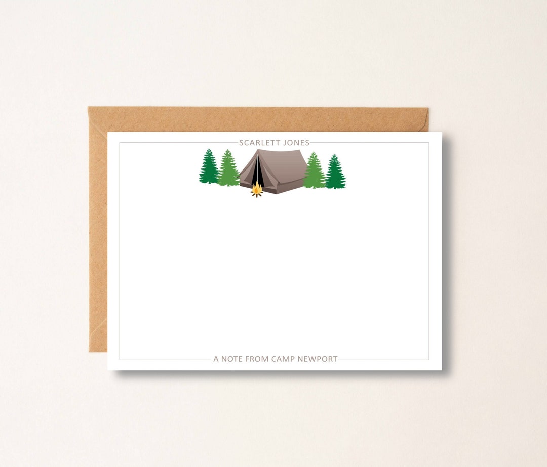 Summer Camp Neutral Personalized Note Card, Custom Camp Name Stationery ...